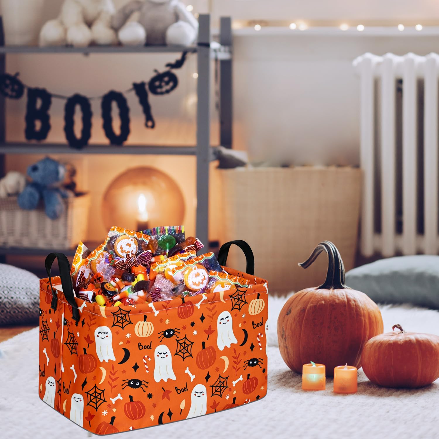 DUYIY Pumpkin Ghost Halloween Party Basket,Collapsible Gift Storage Basket,Cute Toy Storage Basket for Kids,Clothes Storage Box Organizer Containers for Toys