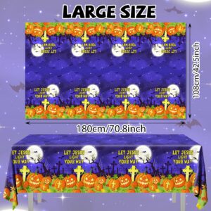 Halloween Christian Tablecloth Decorations,3pcs Plastic Religious Halloween Pumpkin Table Covers Rectangle Jesus Pumpkin Table Cloth for Let Jesus Light Your Way Halloween Party