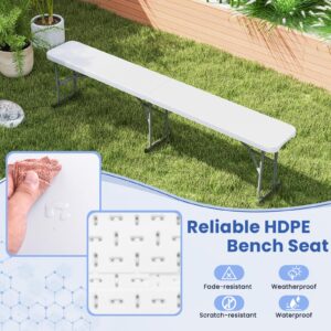 Tangkula 6 FT Plastic Folding Bench, Foldable Bench Seat with Carry Handle, Non-Slip Mat, Indoor & Outdoor HDPE Portable Outdoor Bench for Soccer Sports Picnic Camping, White