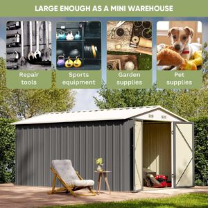 VICTONE Metal Storage Shed for Outdoor, 8' x 12' Steel Yard Shed with Design of Lockable Doors, Utility and Tool Storage for Garden, Backyard, Patio, Outside Use, Grey