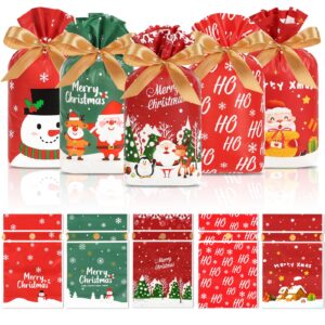 hrx package 50pcs christmas treat bags drawstring, 5.8x9x2.4inch holiday goodie bags small christmas gift bags for candy cookie gift giving