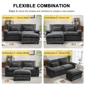 Generic DUNELLA 88.9"" Cloud Couch Sectional Couches for Living Room, Modular Chenille Sectional Sofa with Ottoman and Pillows, Modern Comfy Deep Seat Sleeper Sofa (Black, 3 Seat)