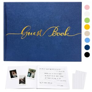 bgheouyv wedding guest book polaroid guest book for wedding and baby shower, 100 pages blank and lined bridal shower guest book, photo guest book includes clear photo corners self adhesive (navy)