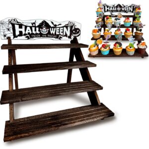 umgozrz halloween wooden cupcake stand 4 tier rustic wood cupcake stand halloween gothic skull cupcake holder wooden dessert display stand