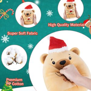 LeYoHa Christmas Plush Bear Stuffed Animals - Teddy Bear Plush Toys with Santa Hat Gift, Kids' Pillow Cushion, Gifts for Holiday Kids, Light Brown, 8 Inch