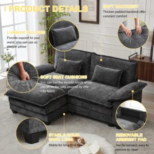 Generic DUNELLA 88.9"" Cloud Couch Sectional Couches for Living Room, Modular Chenille Sectional Sofa with Ottoman and Pillows, Modern Comfy Deep Seat Sleeper Sofa (Black, 3 Seat)