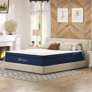 Queen Mattress 14 Inch, Queen Size Mattress in a Box, Hybrid Mattress Queen Size, Ultimate Motion Isolation with Soft Foam and Pocket Spring, Medium Firm, Edge Support