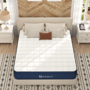 Queen Mattress 14 Inch, Queen Size Mattress in a Box, Hybrid Mattress Queen Size, Ultimate Motion Isolation with Soft Foam and Pocket Spring, Medium Firm, Edge Support