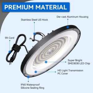 10 Pack UFO LED High Bay Light 200W, 30000 LM, 5000K Daylight, Commercial High Bay LED Shop Lights Fixture with 5' Cable US Hook for Warehouse Workshop Factory Barn Lighting