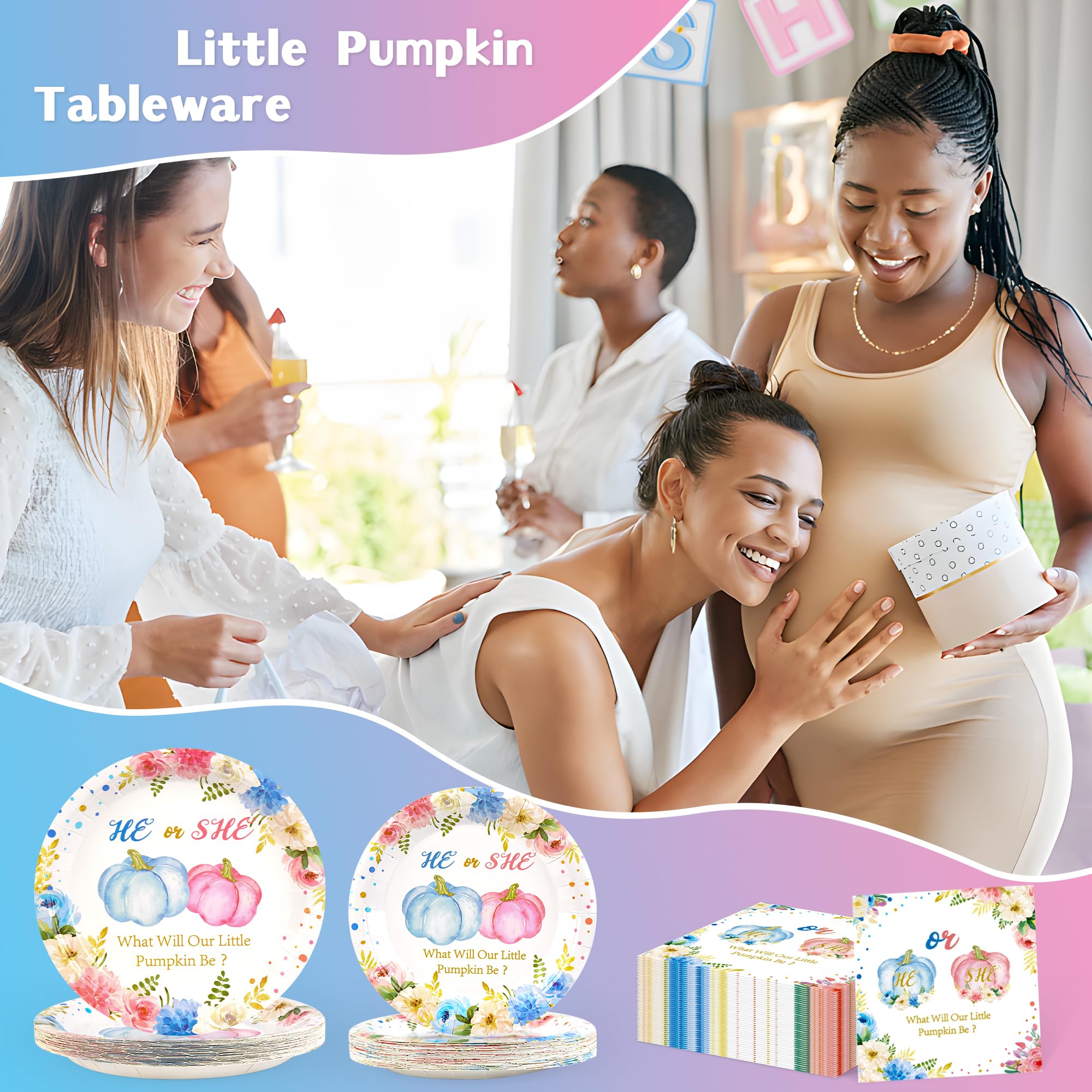 100 Pcs Little Pumpkin Baby Shower Plates and Napkins Fall Gender Reveal Tableware Autumn What will our little pumpkin be Pink or Blue Boy or Girl Baby Shower Birthday Party Decoration Supplies 25