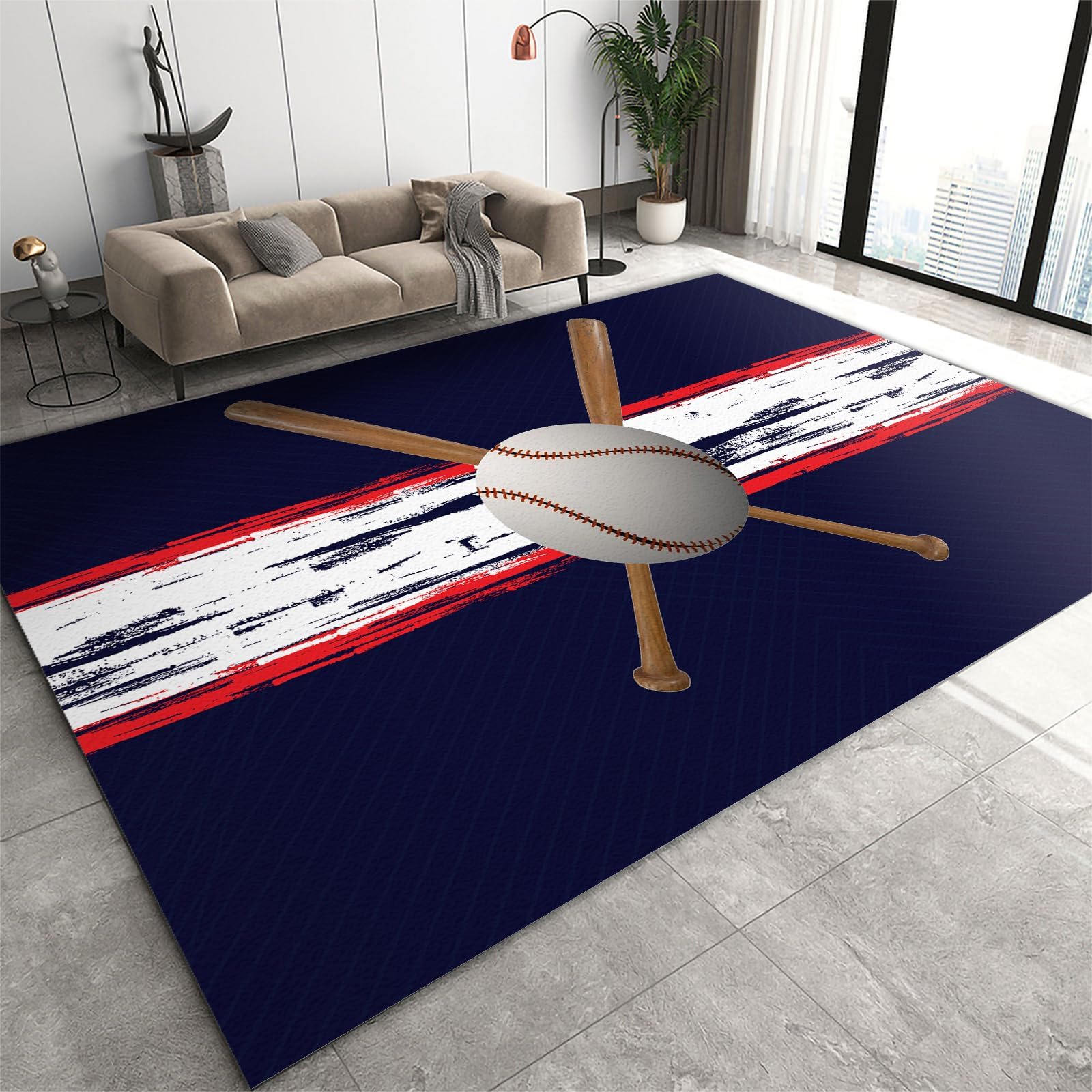 FXOURA Red Line Baseball Area Rugs, American Baseball Indoor Non-Slip Kids Rug, Upholstery Rug with Non-Slip Backing for Kids Boys Girls Bedroom Living Room Dining Room Study 2ftx3ft