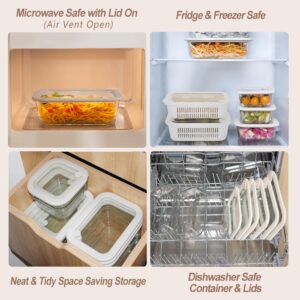 Urban Green Glass Food Storage Containers with Glass Lids, Microwave Safe Glass Food Container Set, Leakproof Glass Produce Containers with Removable Colander, Salad Storage Container, 2 Pack,