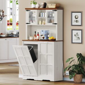 DWVO Kitchen Pantry Cabinet, Trash Can Cabinet Fits 13 Gallon Tilit Out Can,Kitchen Storage Cabinet with Drawers and Door, Freestanding Cupboard White Oak