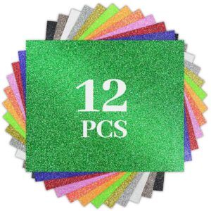 sczenqi glitter htv heat transfer vinyl bundle - 12 pack 12 "x10 glitter iron on vinyl for diy t-shirts sheets for glitter iron on vinyl, cricut heat transfer vinyl- easy to cut & weed for heat vinyl