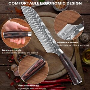 MDHAND 7" Santoku Knife – Ultra Sharp Japanese Chef Knife - Forged High Carbon German Stainless Steel Chopping Knife with Ergonomic Pakkawood Handle Design, Gifts for Women and Men