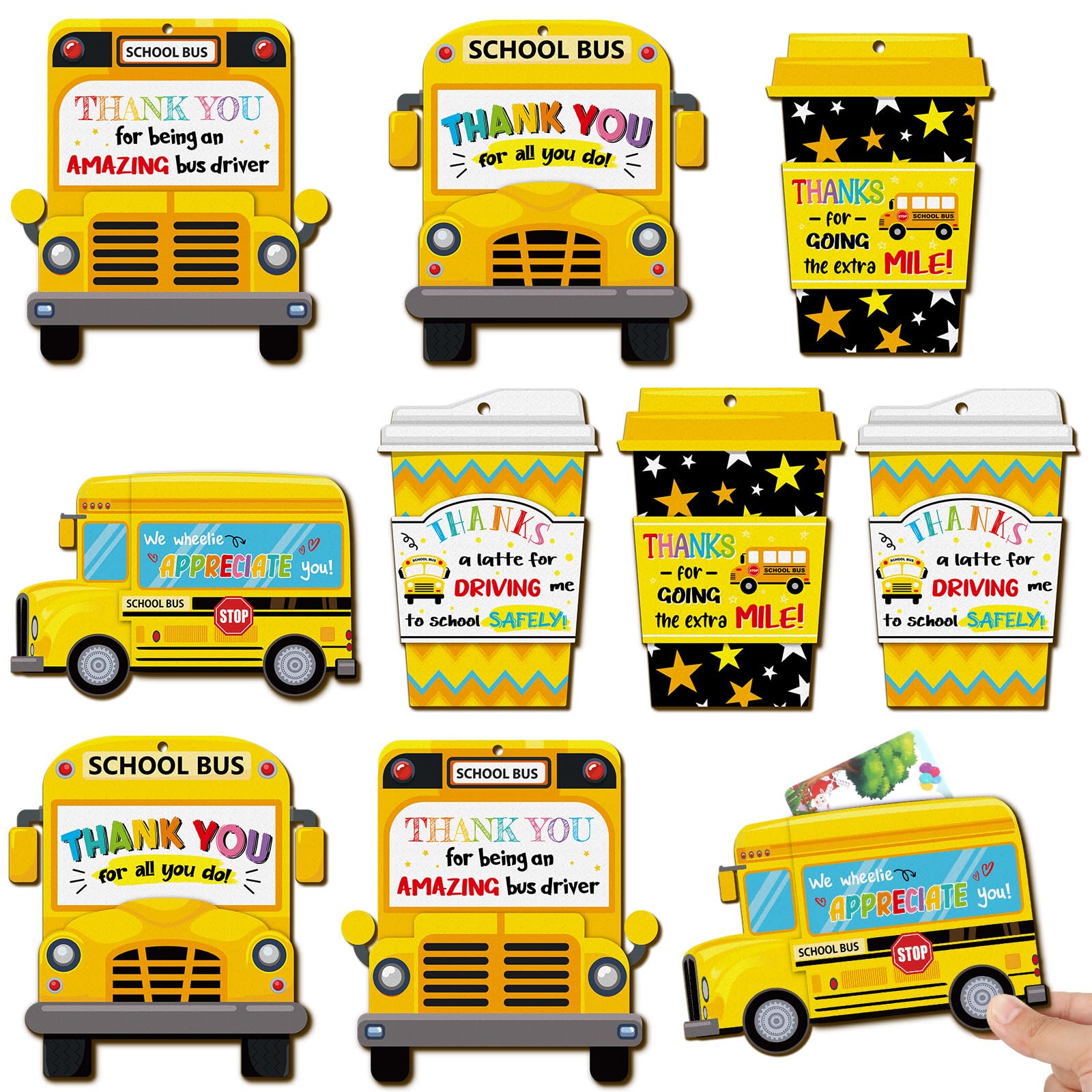 Dunzoom 10 Pcs Wooden Christmas Gift Card Sleeves School Bus Driver Appreciation Gift Card Holders Latte Coffee Thank You Gifts for School Bus Driver Supplies (Gift Card Not Included)