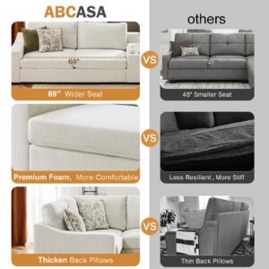 ABCASA 112" L Shaped Sectional Sofa with Detachable Sofa Cover, Movable Ottoman, Reversible Sectional Modular Couch for Living Room, Linen Fabric Corner Couch with 7 Seats, Ivory