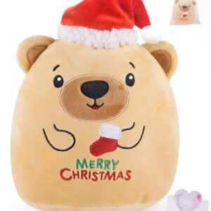 LeYoHa Christmas Plush Bear Stuffed Animals - Teddy Bear Plush Toys with Santa Hat Gift, Kids' Pillow Cushion, Gifts for Holiday Kids, Light Brown, 8 Inch