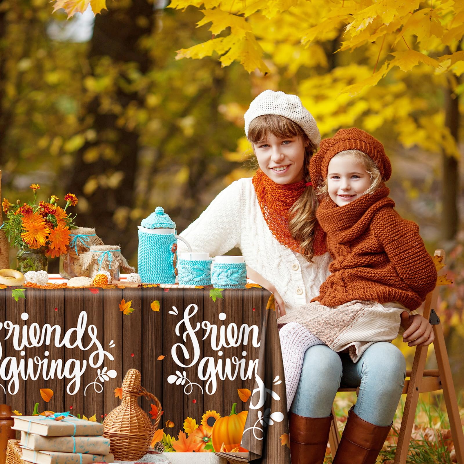 Gupesxu Friendsgiving Party Decorations - 3pcs Friendsgiving Tablecloth Fall Maple Leaves Pumpkin Friendsgiving Table Cover for Friendsgiving Autumn Fall Party Decorations Thanksgiving Party Supplies