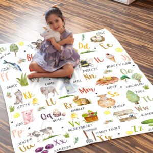 Farm Animals Blanket Cute Alphabet Blanket Alphabet Learning Gift for Kids Girls Boys Super Soft Flannel Throw Blanket for Sofa Couch Camping Travel Warm Cozy Bed Home Decor,40"x50"for Kids/Baby