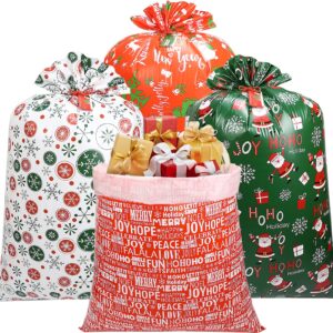 shintop extra large christmas gift bags,4pcs 56x36inch jumbo plastic xmas gift bags with ropes and tags, big wrapping pouches giant gift sacks for huge gifts oddly shaped presents