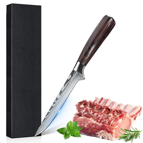 MDHAND 6" Boning Knife - Ultra Sharp Meat Knife, Professional Fillet Knife for Meat Poultry Chicken, Forged High Carbon German Stainless Steel Deboning Knife, Ergonomic Pakkawood Handle with Gift Box