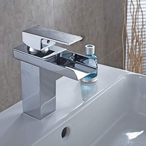 TOPSANTY Kitchen & Bath Fixtures Taps Faucet,Bathroom Basin Single Hole Waterfall Hot and Cold Water Mixer