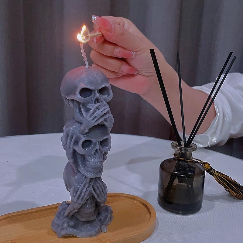 Finymk Halloween Candle, Halloween Skeleton Candle Scary Halloween Home Decor 100% Natural Material Big Skull Candle Use for Home Halloween Party Room Table Decoration