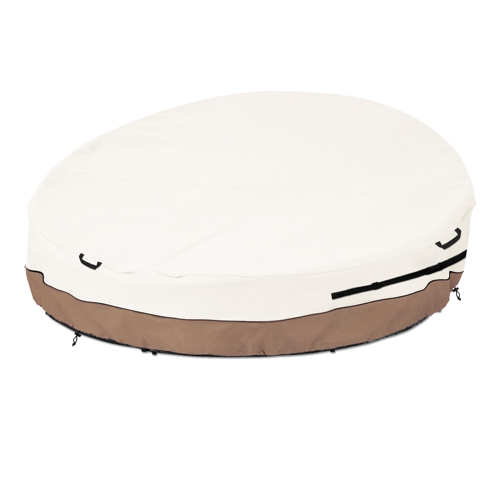 Krismile Outdoor Daybed Cover,Heavy Duty Waterproof Anti-UV Round Daybed Cover Adapt to 75" Dia x 35"/16”H Patio Canopy Sofa(Beige & Brown)