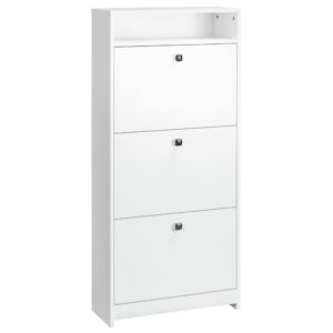 homcom slim shoe cabinet, trendy shoe storage cabinet with 3 large fold-out drawers & a spacious top surface for small items, white