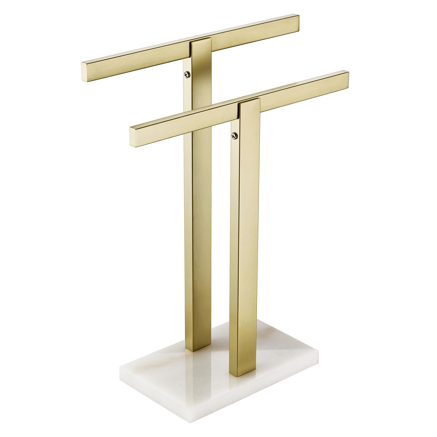 KOKOSIRI Hand Towel Bars Standing Towel Rack with Marble Base for Bathroom Kitchen Vanity Countertop, Gold Stainless Steel 15.7'' Height THS0001-SM-BG