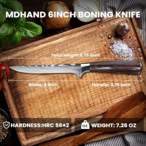 MDHAND 6" Boning Knife - Ultra Sharp Meat Knife, Professional Fillet Knife for Meat Poultry Chicken, Forged High Carbon German Stainless Steel Deboning Knife, Ergonomic Pakkawood Handle with Gift Box