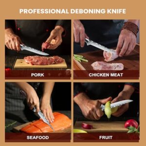 MDHAND 6" Boning Knife - Ultra Sharp Meat Knife, Professional Fillet Knife for Meat Poultry Chicken, Forged High Carbon German Stainless Steel Deboning Knife, Ergonomic Pakkawood Handle with Gift Box