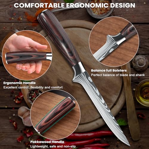 MDHAND 6" Boning Knife - Ultra Sharp Meat Knife, Professional Fillet Knife for Meat Poultry Chicken, Forged High Carbon German Stainless Steel Deboning Knife, Ergonomic Pakkawood Handle with Gift Box