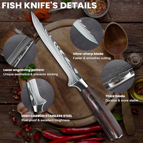 MDHAND 6" Boning Knife - Ultra Sharp Meat Knife, Professional Fillet Knife for Meat Poultry Chicken, Forged High Carbon German Stainless Steel Deboning Knife, Ergonomic Pakkawood Handle with Gift Box