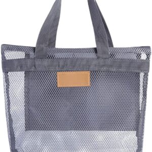 Beach Bag Mesh Shower Caddy Portable Hanging Quick Dry Bath Tote Organizer for Beach Swimming Grey Creative