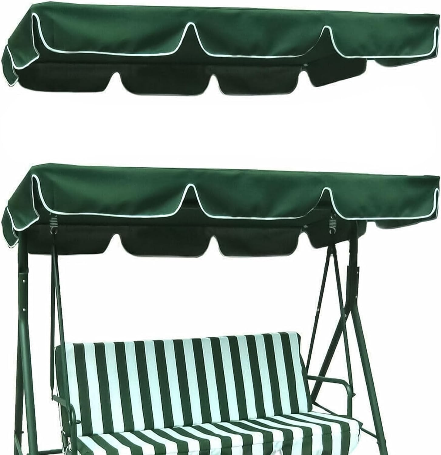 Porch Swing Canopy Replacement Waterproof Swing Top Cover Garden Swing Seat Replacement Canopy Sun Shade Awning Cover(Size:74x45 in,Color:GREEN)