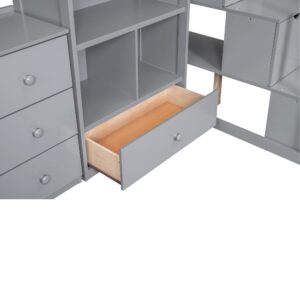 Harper & Bright Designs Twin Size Loft Bed with Stairs and L-Shaped Desk, Wood Twin Loft Bed with Storage Drawers and Cabinet, Loft Bed Twin with Guardrails for Kids Girls Boys, Grey