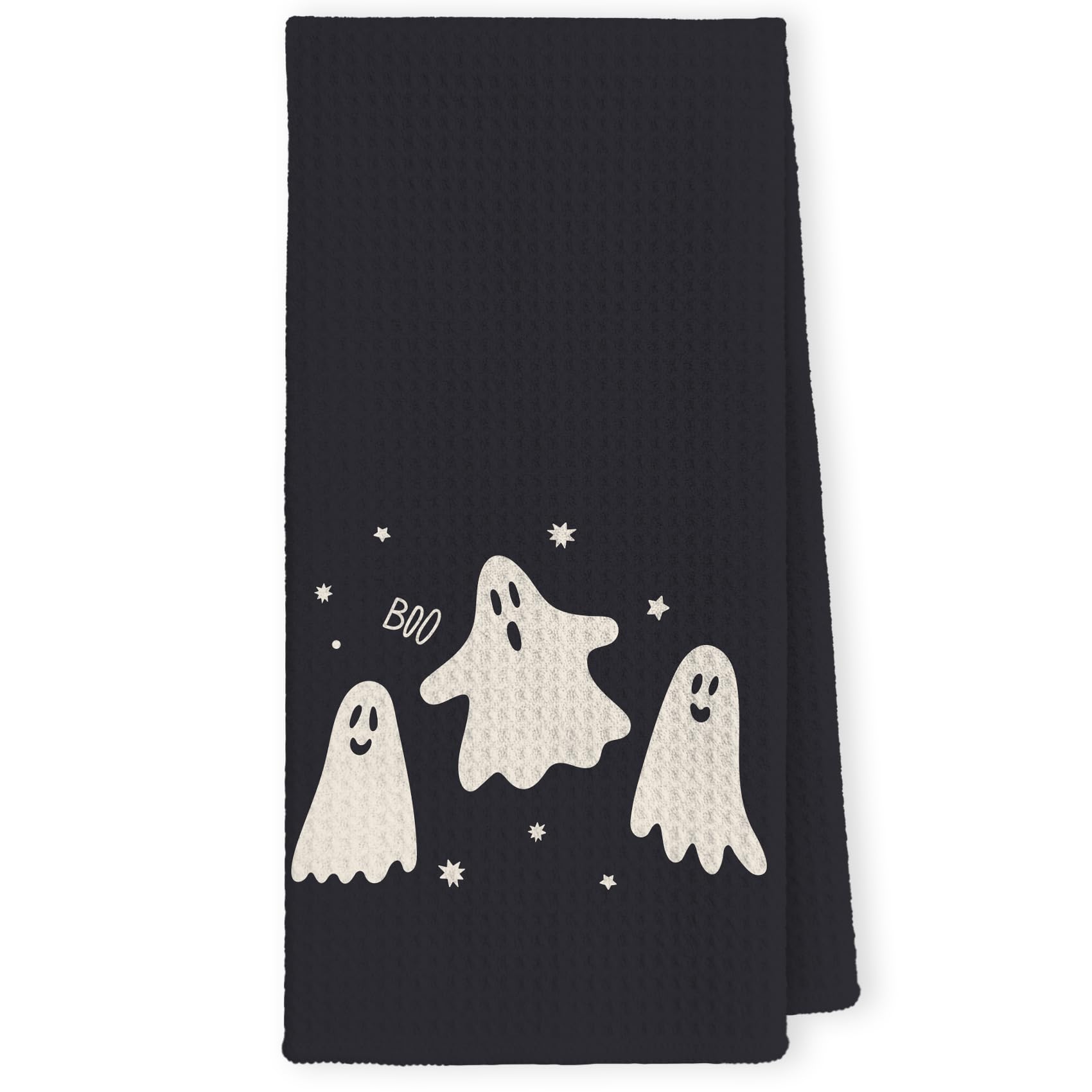 LKETW Ghost Decor Kitchen Towels Dish Towels, Cute Halloween Decor, Halloween Hand Tea Towels for Kitchen Bathroom Decor, Black White Ghost Dishcloth, Halloween Ghost Hand Towels 16x24in