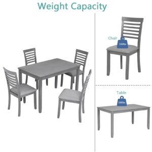 RuiSiSi Modern Dining Table Set for 4, Rectangular Dining Table with 4 Upholstered Chairs, 5 Piece Dining Table Set for Dining Room Kitchen Living Room, Wood Dining Room Table Set for 4, Gray