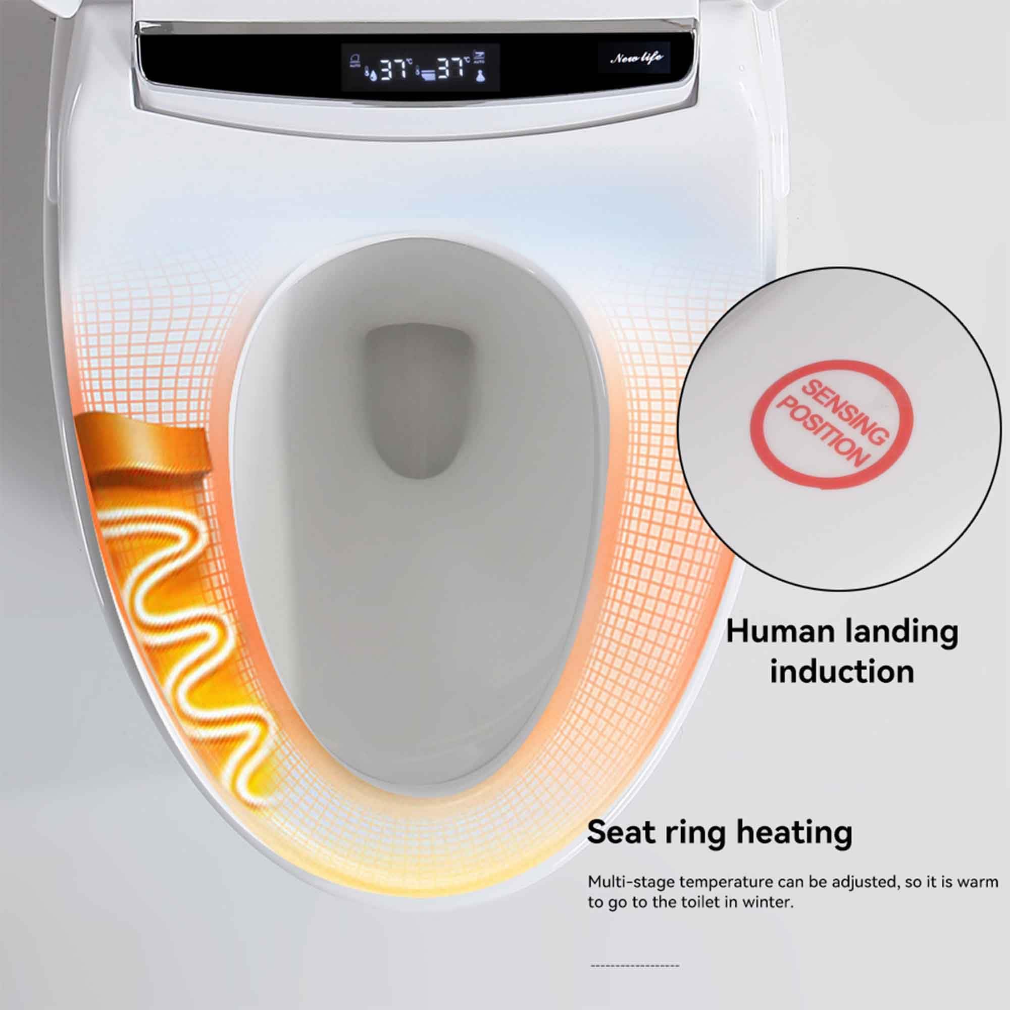 Smart Bidet Toilet with Heated Seat, Dual Flush, Warm Water and Dryer, Portable, Silver