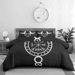 denorn bedding sheet bed sets- viking norse mythology rune odin ravens wicca soft 3-pieces duvet cover set 1 comforter cover & 2 pillowcases queen(90"×90")