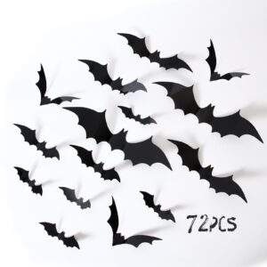 halloween decorations bats wall decor,72pcs reusable pvc 3d black scary bat wall stickers for creepy home bathroom decor halloween party diy wall decal indoor halloween decor