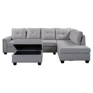 Favfurish 108 * 72.4" Reversible Sectional Sofa,with Storage Bench,L-Shaped Convertible Modular Couch,Rivet Ornament Backrest for Large Space,Dormitories,Living Rooms,Apartments,Light Gery