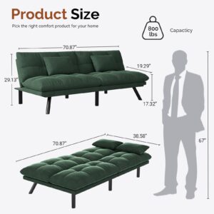 Futon Sofa Bed, Convertible Sofa Bed, Sofa Bed Couch Water-Resistant Fabric with 2 Cushions for Living Room Sofa Bed (Deep Green)