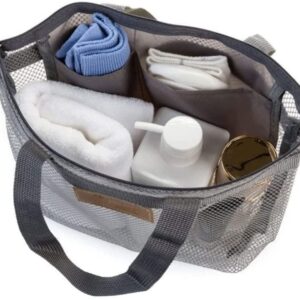 Beach Bag Mesh Shower Caddy Portable Hanging Quick Dry Bath Tote Organizer for Beach Swimming Grey Creative