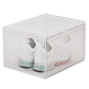 oiwlci 1 pack shoe storage boxes, hard plastic shoe organizer containers for sneaker, shoe boxes clear plastic stackable, sneaker storage display case fit up to us size 13 clear