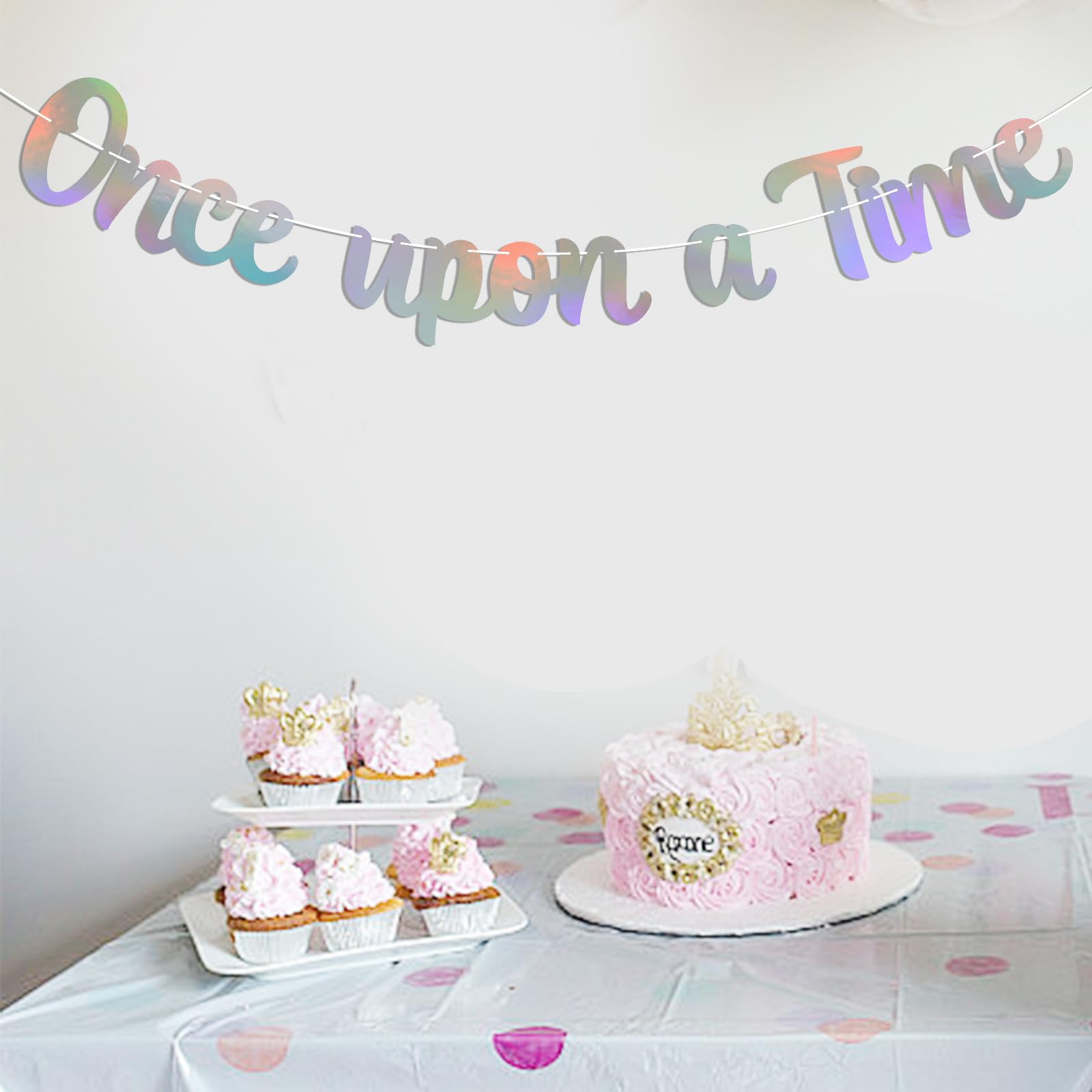 Once Upon A Time Banner - Princess 1st Birthday Sign, Holographic Sign Garlands for Bridal Shower, Wedding Engagement, Birthday, Bachelorette Party Decoration Supplies