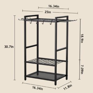 Homsorout Garden Garage Tool Organizer - Yard Tool Organizer for Garage with 4 Hooks, Heavy duty Steel Garden Tool Rack Holds up to 48 Long Handled Yard tools for Storage