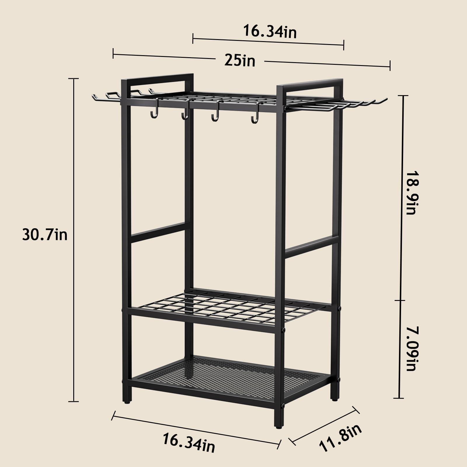 Homsorout Garden Garage Tool Organizer - Yard Tool Organizer for Garage with 4 Hooks, Heavy duty Steel Garden Tool Rack Holds up to 48 Long Handled Yard tools for Storage